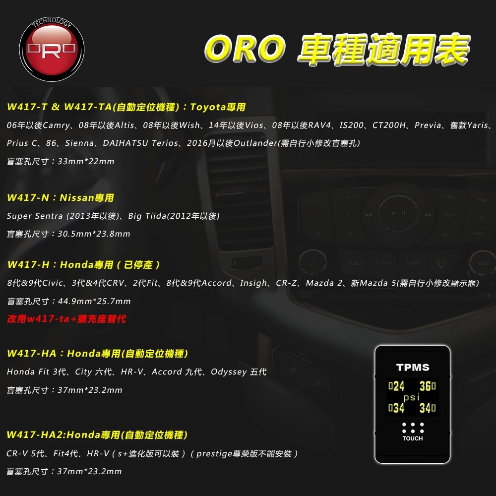 ORO W417-HA 胎壓偵測器 (盲塞式)本田專用 - 旭益汽車